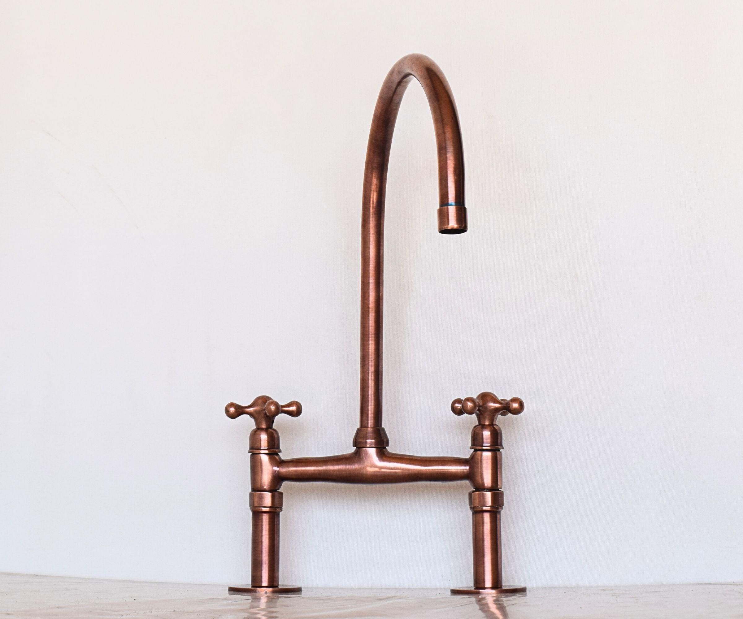 Antique Copper Kitchen Faucet: Bridge Design, Star Handles - Etsy