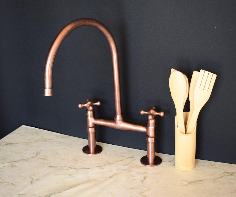 Antique Copper Kitchen Faucet: Bridge Design, Star Handles - Etsy