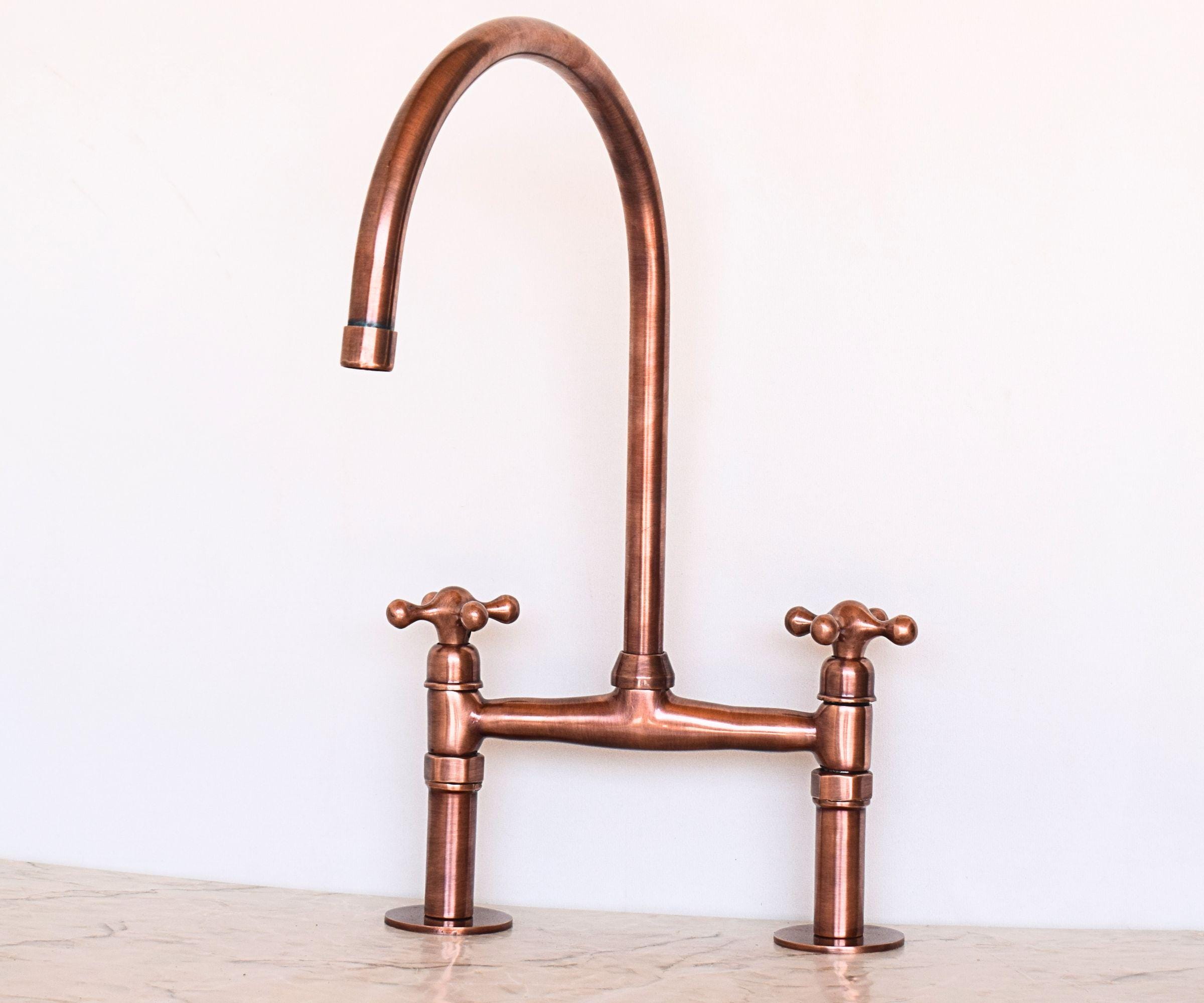 Antique Copper Kitchen Faucet: Bridge Design, Star Handles - Etsy