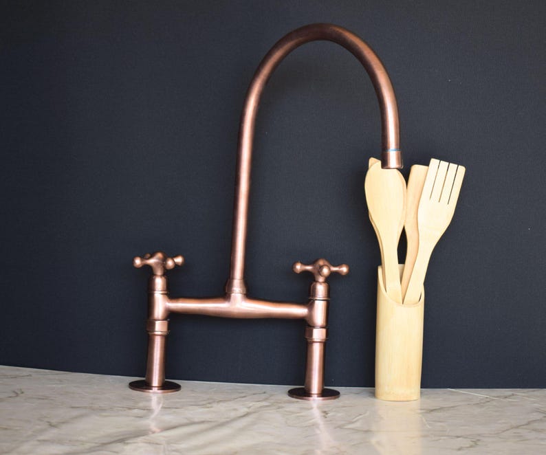 Antique Copper Kitchen Faucet: Bridge Design, Star Handles - Etsy