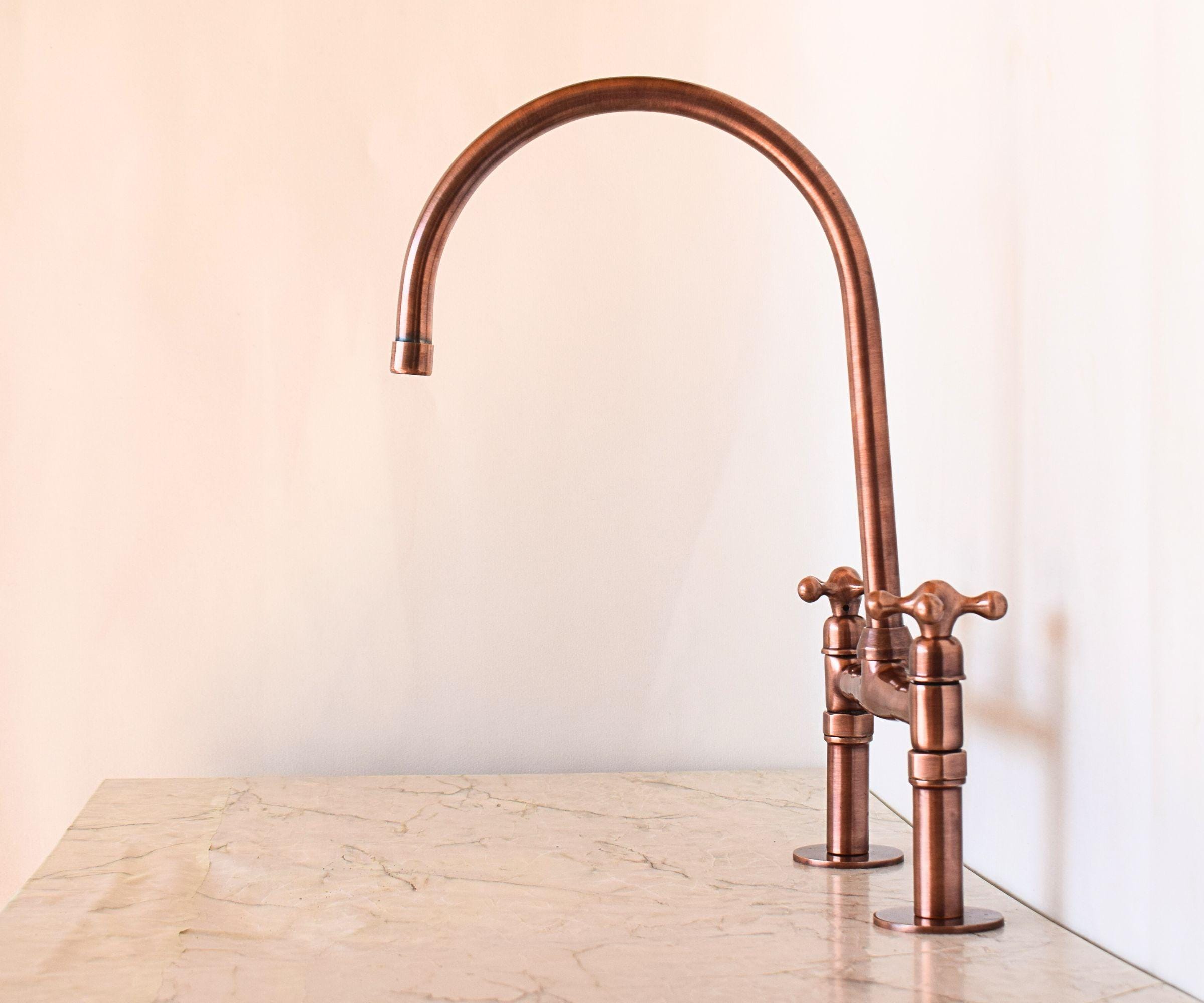 Antique Copper Kitchen Faucet: Bridge Design, Star Handles - Etsy