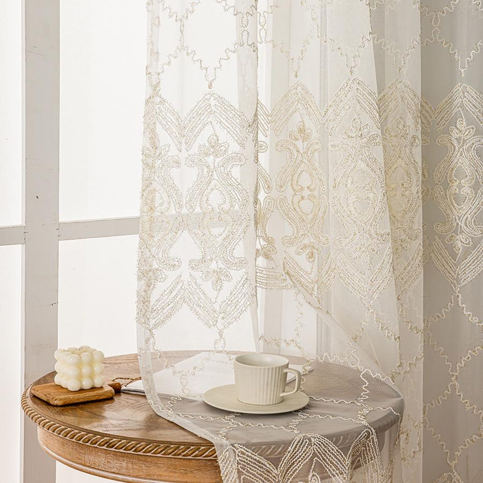 Custom Curtains Embroidery Net Sheer Voile Curtain for Bedroom Living ...