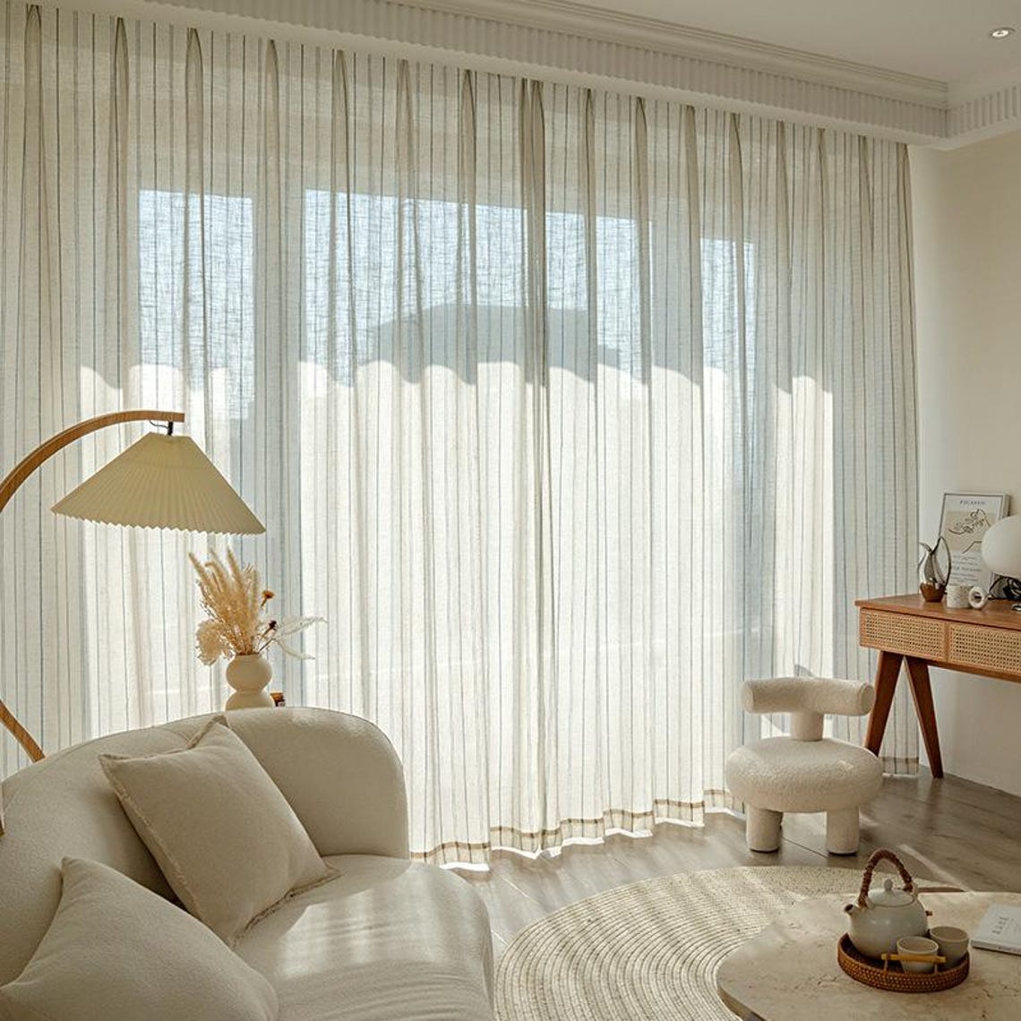 Custom Curtains Stripe Net Sheer Voile Curtain for Airbnb Bedroom ...