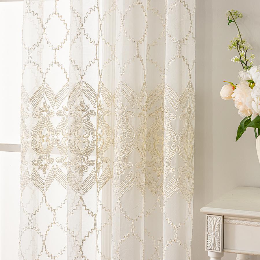 Custom Curtains Embroidery Net Sheer Voile Curtain for Bedroom Living ...