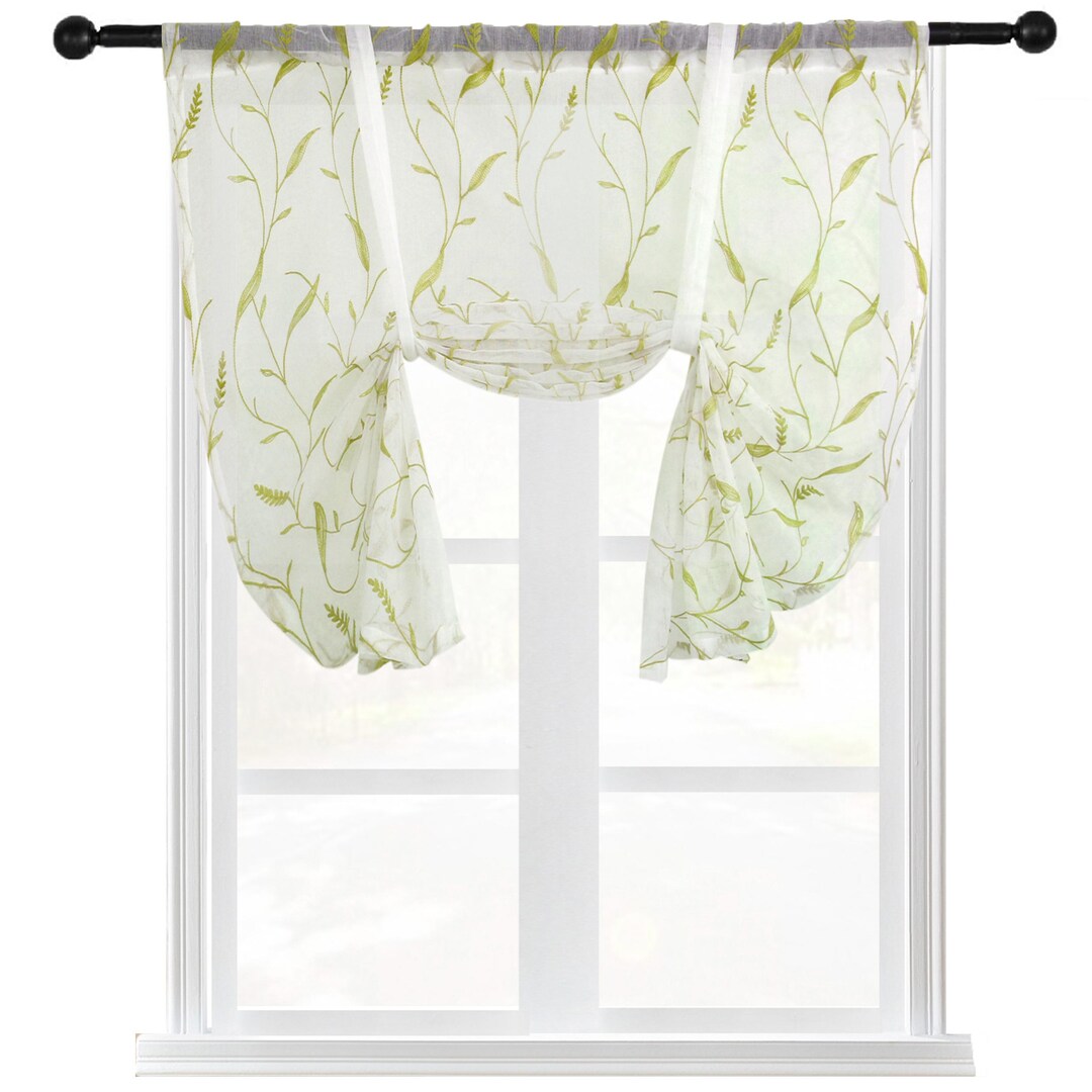4 Colours Custom Pull up Curtain Embroidered Leaf Balloon Curtain With ...