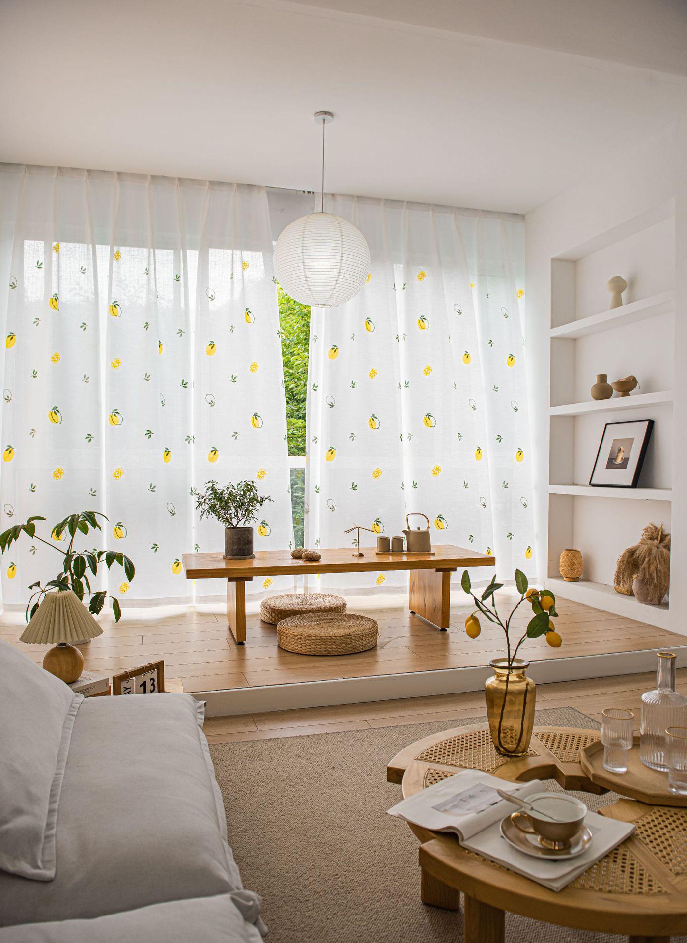 Custom Curtains Lemon Net Sheer Voile Curtain for Bedroom Living Room ...