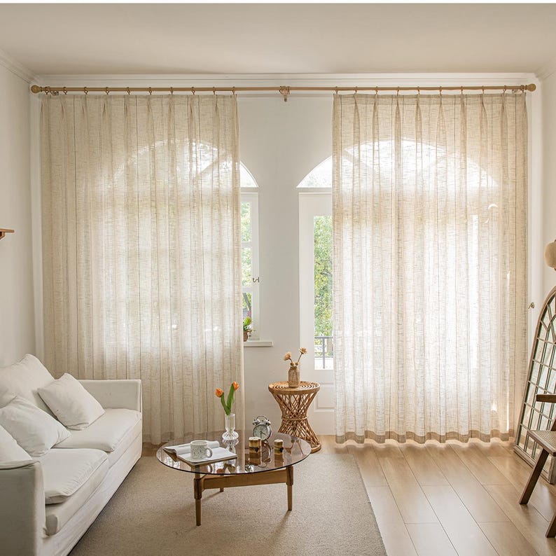 Custom Curtains Stripe Linen Net Sheer Voile Curtain for Airbnb Bedroom ...