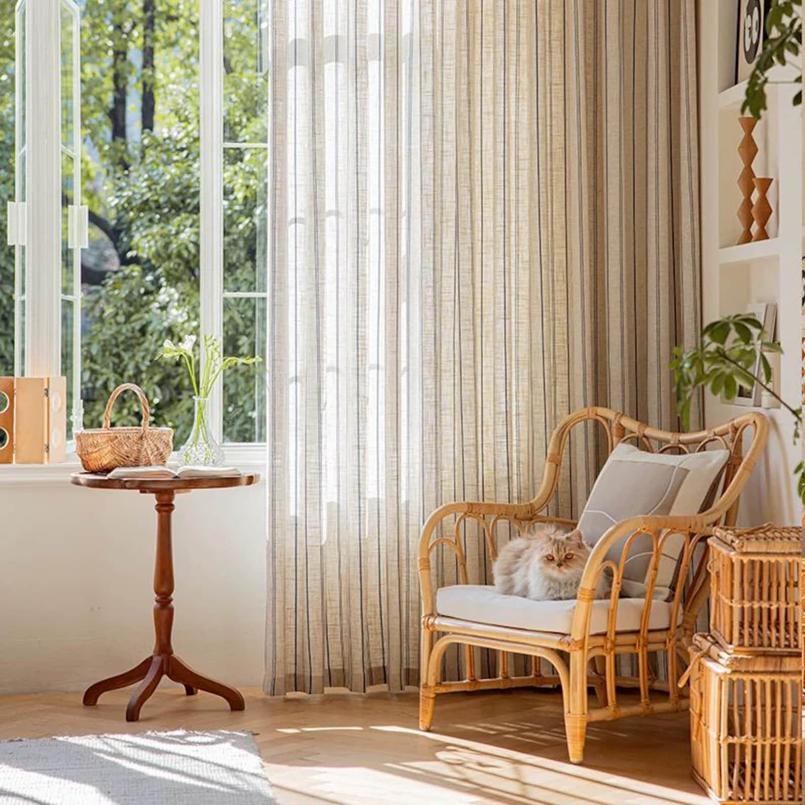 Custom Curtains Stripe Net Sheer Voile Curtain for Airbnb Bedroom ...