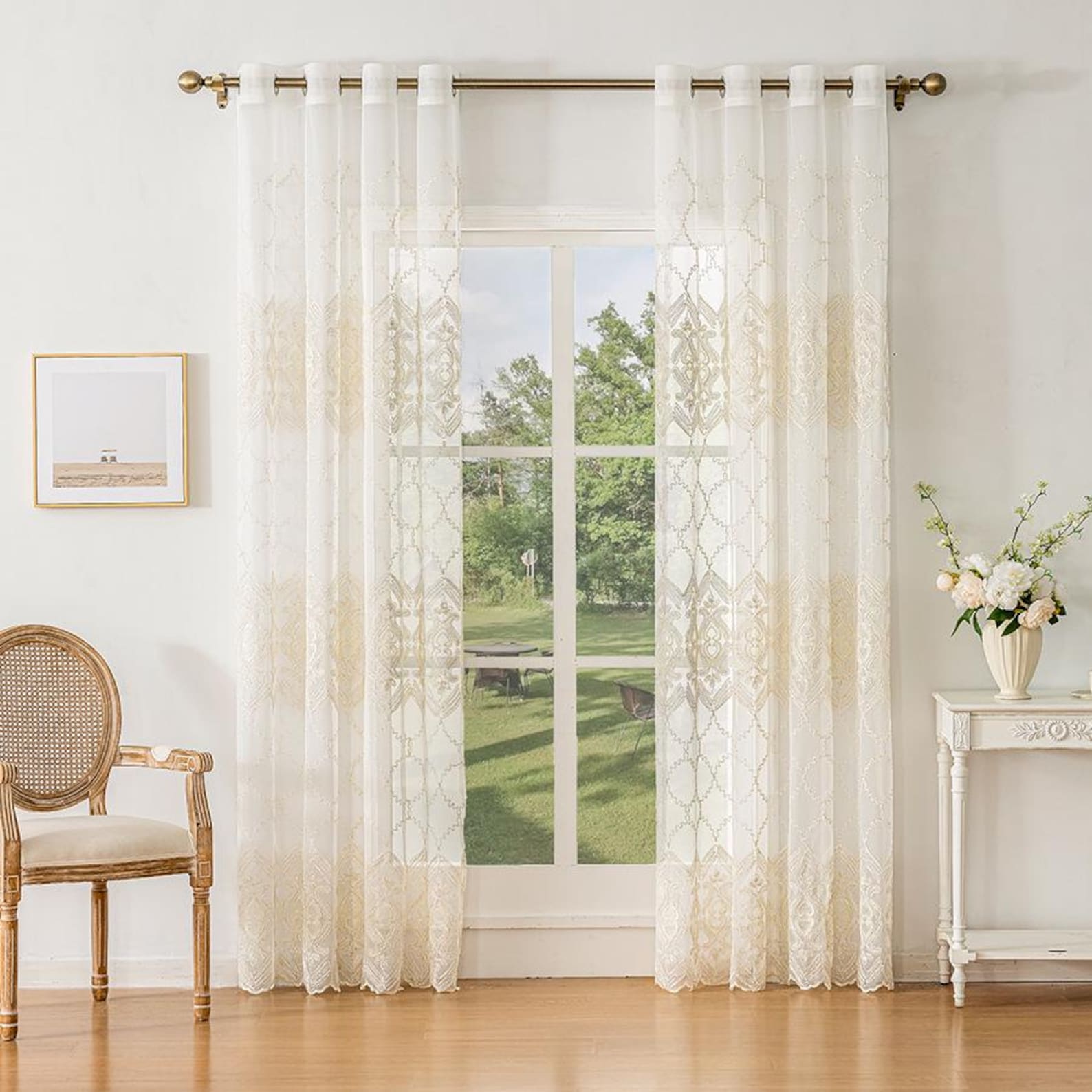 Custom Curtains Embroidery Net Sheer Voile Curtain for Bedroom Living ...