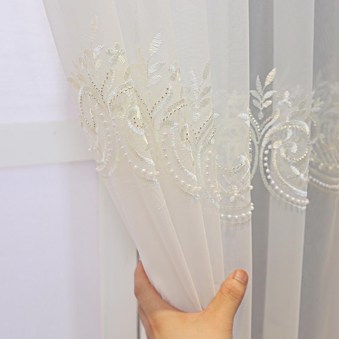Custom Embroidered Voile Curtain With Pearls - Made to Measure - Etsy