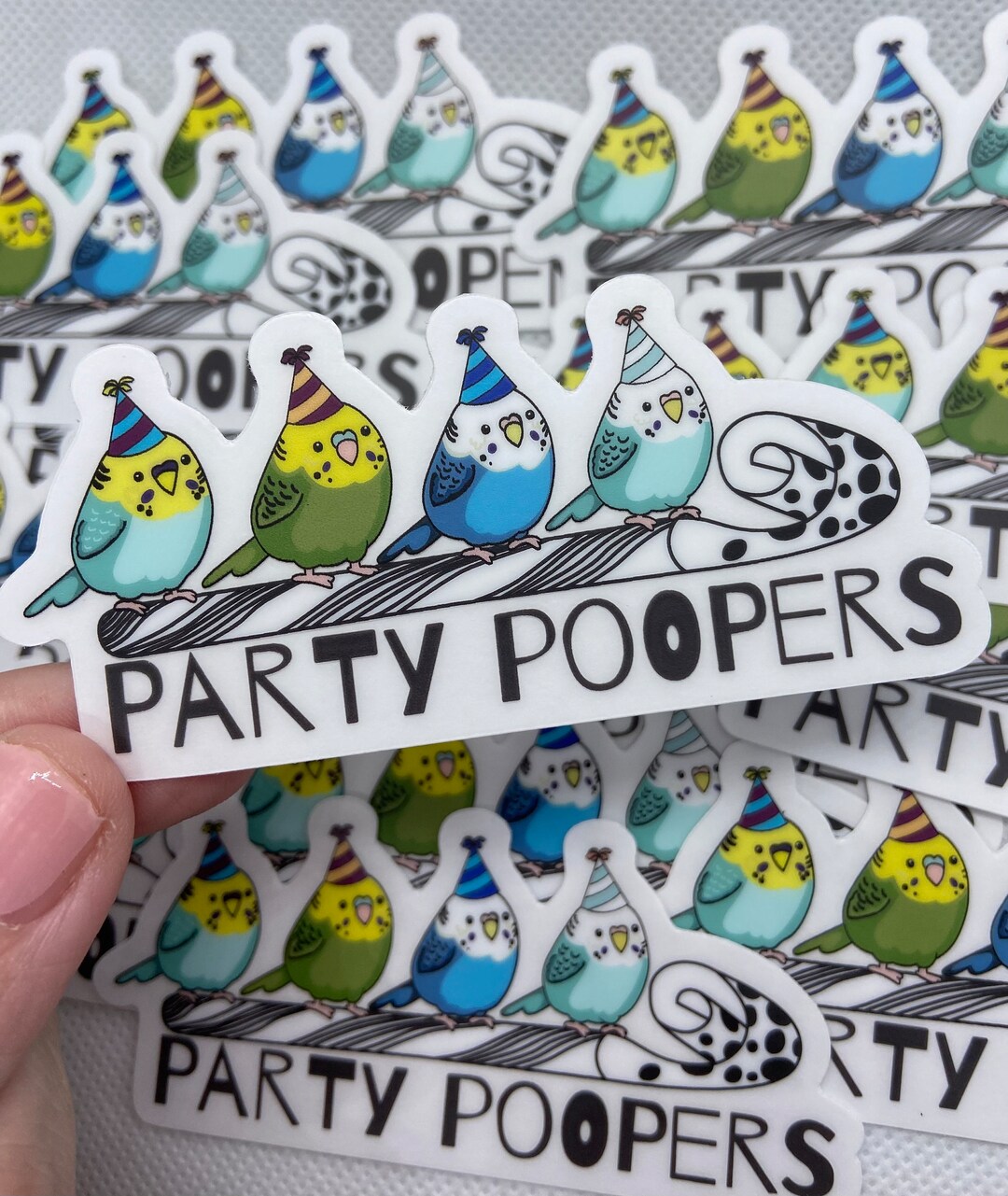 Party Budgies Sticker: "party Poopers" Waterproof Vinyl Decal - Etsy