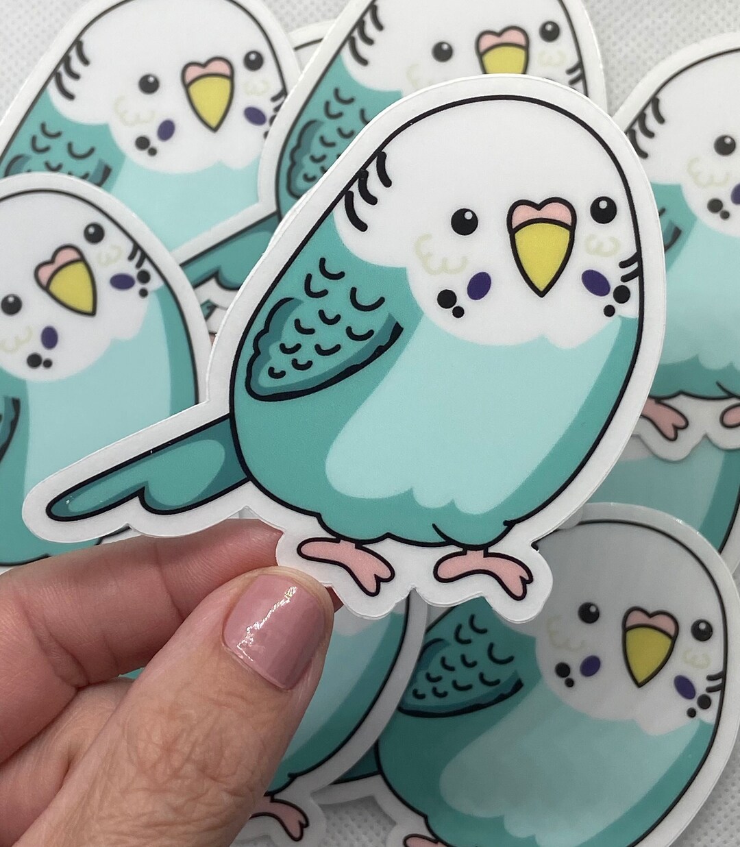 Pudgy Budgie Sticker - 3” Jumbo Waterproof Clear Vinyl Decal - Teal ...