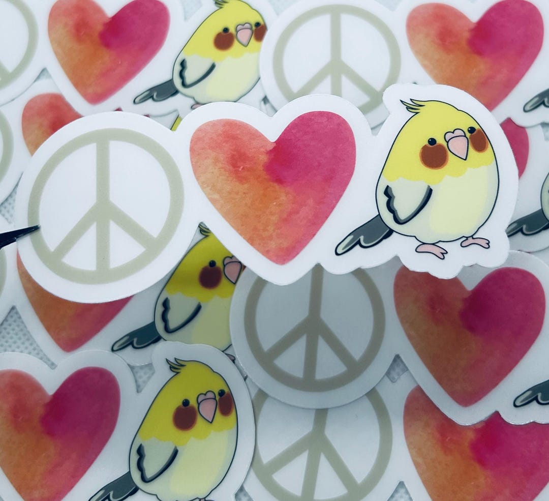 Pudgy Lutino Cockatiel Sticker: Peace Love Vinyl Decal - Etsy