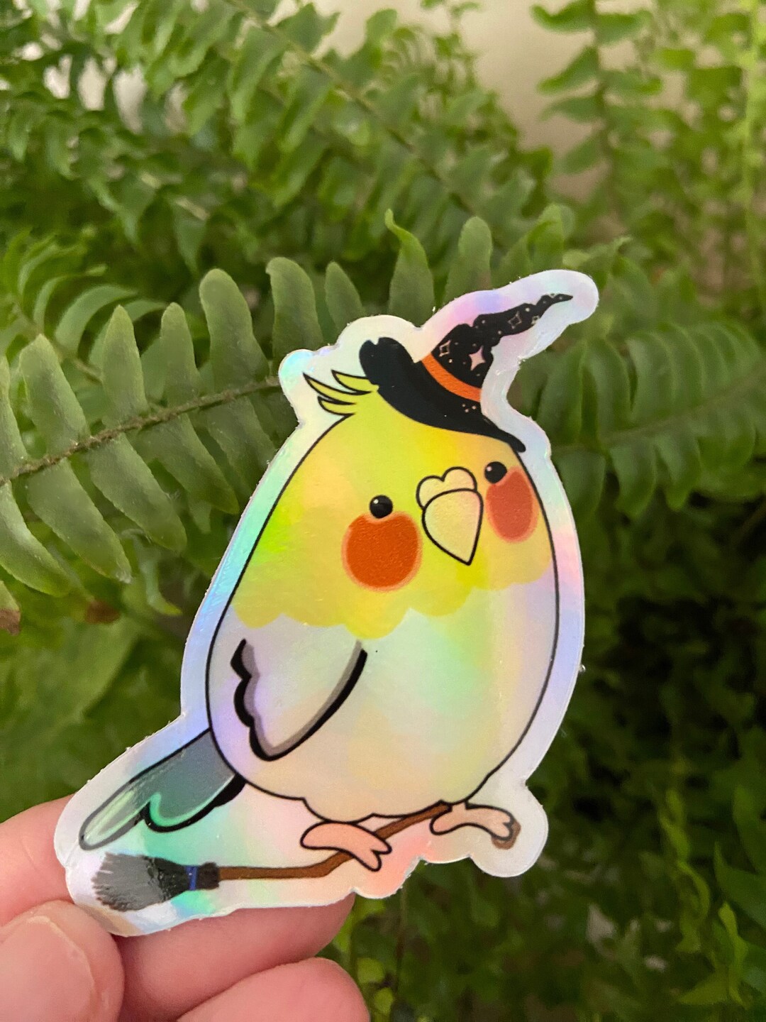 Pudgy Cockatiel Sticker - 3” Plump Lutino Wizard / Witch - Holographic ...