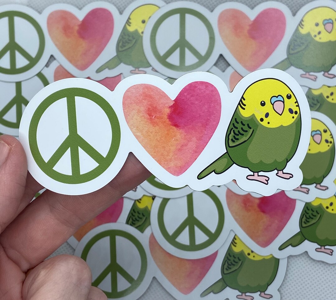Pudgy Budgie Magnet 4 Peace Love Budgie Green and Yellow Parakeet Car ...