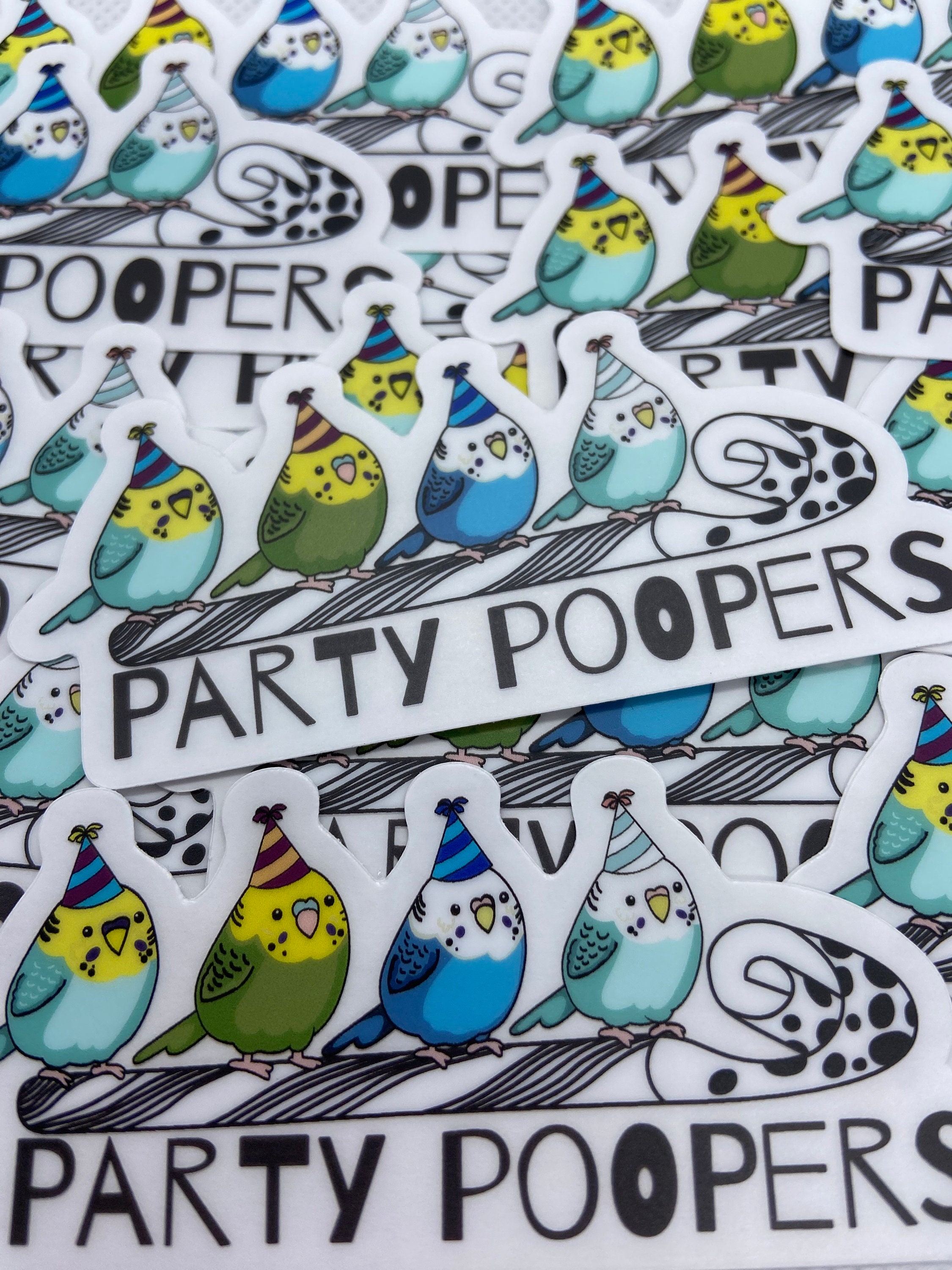 Party Budgies Sticker: "party Poopers" Waterproof Vinyl Decal - Etsy