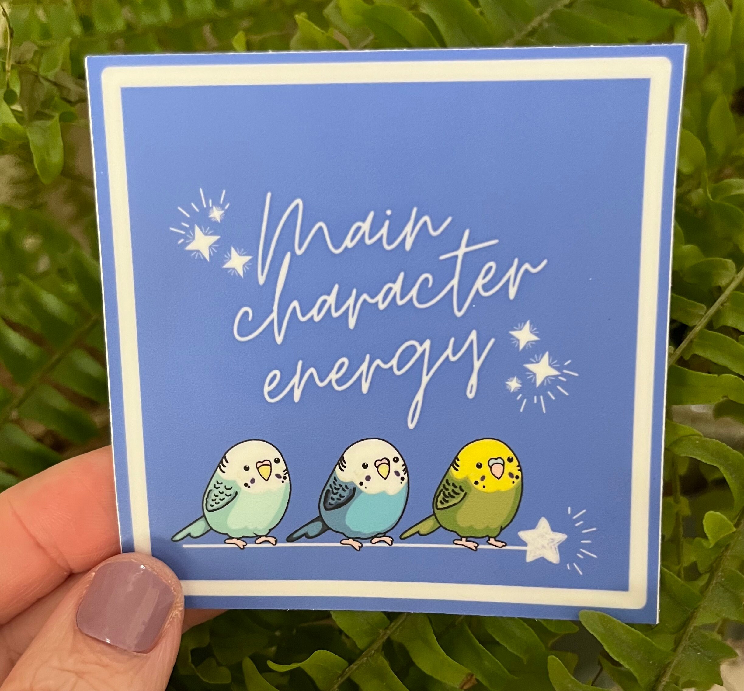 Pudgy Budgie Sticker main Caracter Energy 3 Budgies Riding a Magic Wand ...