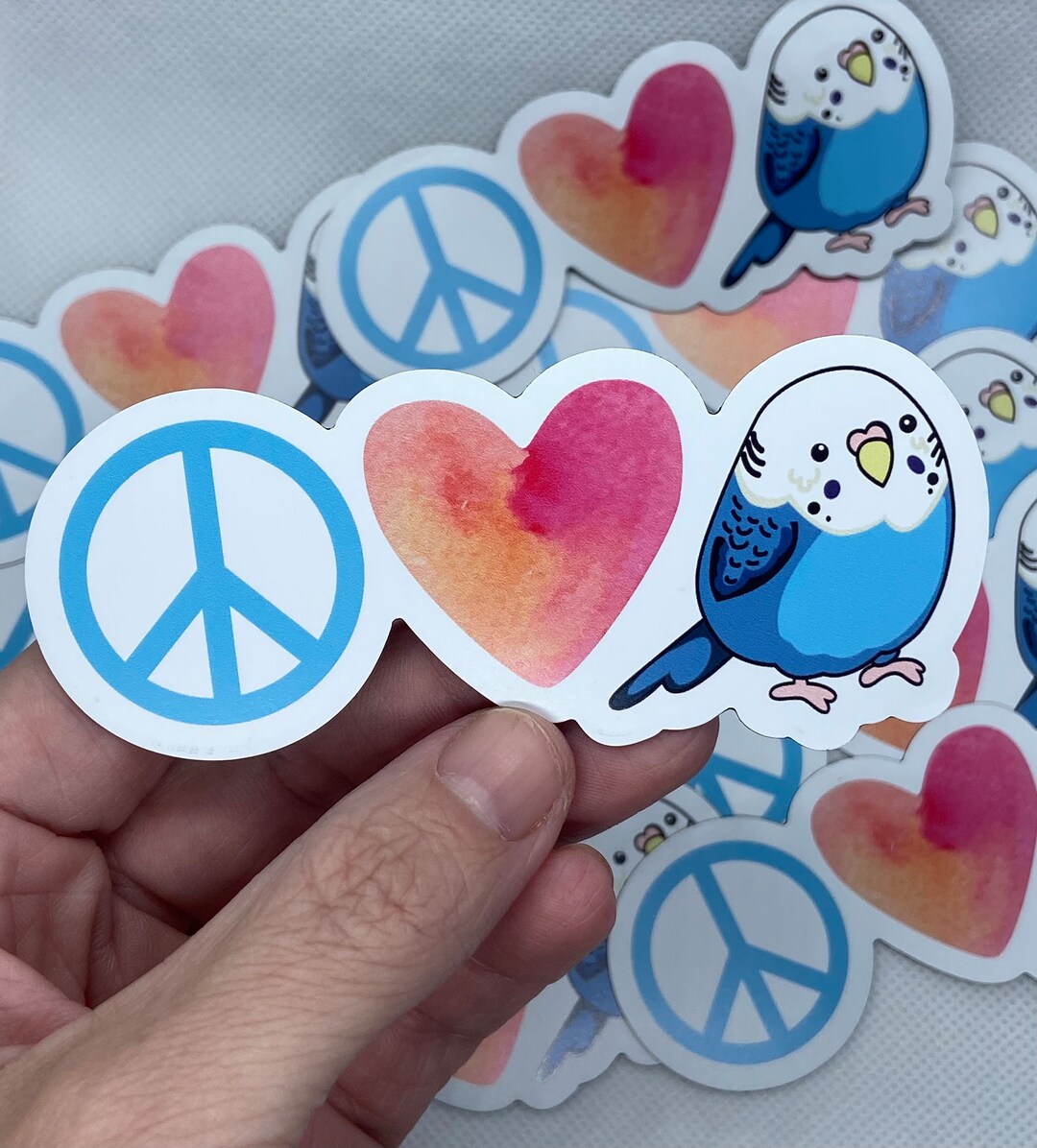 Pudgy Budgie Magnet - 4" Peace Love Budgie - Blue English Parakeet ...
