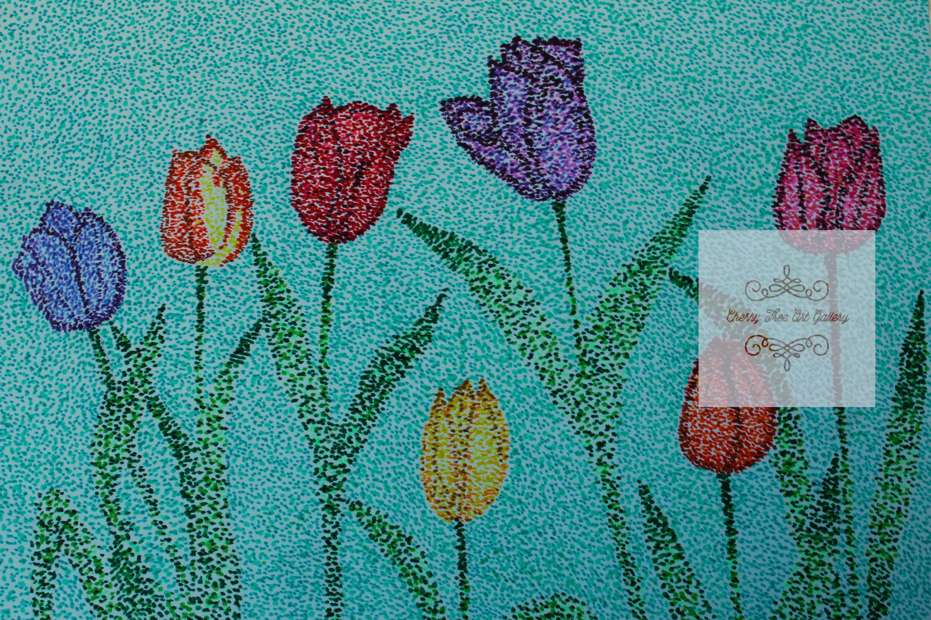 Spring 11 X 14 Tulips Pointillism Art Decor, Art Print Unframed for ...
