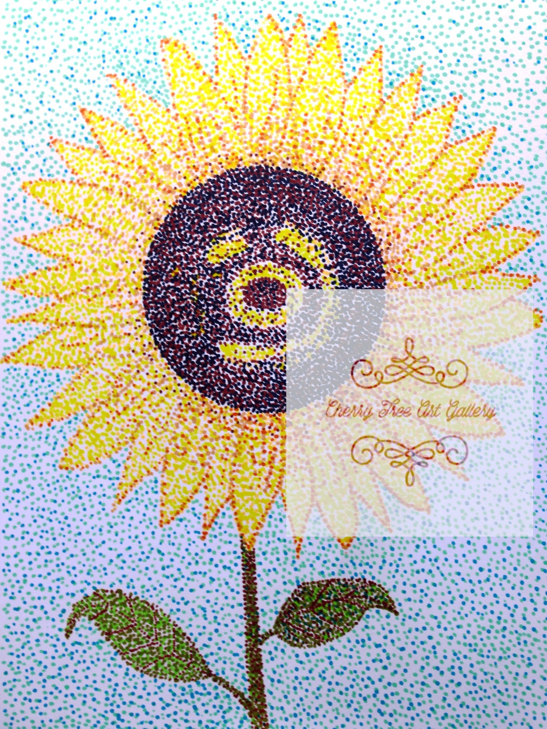 Sunflower 8 X 10in Pointillism Art Print - Etsy