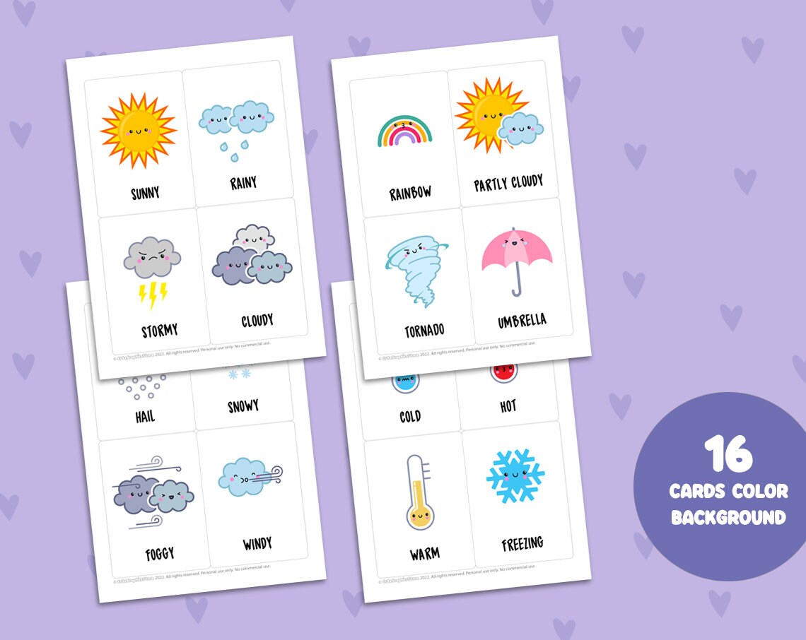 Weather Flashcards for Kids Digital and Text Editable Montessori Cards ...
