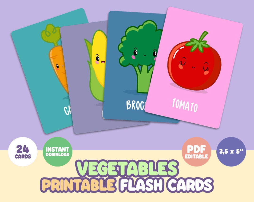 Vegetables Flashcards for Kids - Digital and Text Editable Montessori ...