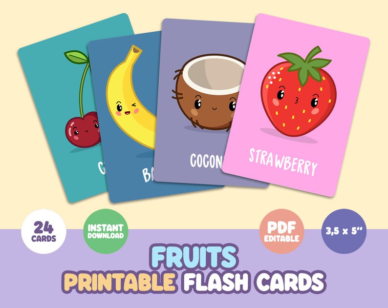 Fruits Flashcards for Kids Digital and Text Editable - Etsy