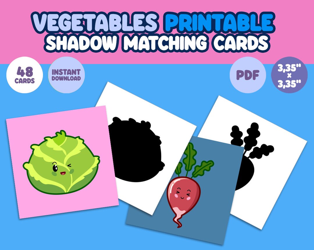 Vegetables Printable Shadow Matching Cards. Montessori Toddler Activity ...