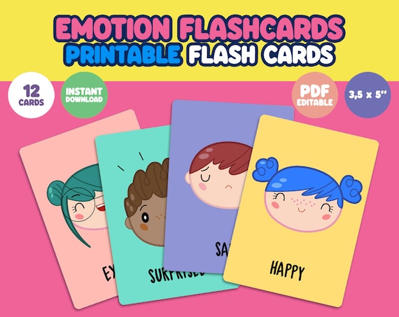 Emotion Flashcards for Kids Digital and Text Editable | Etsy