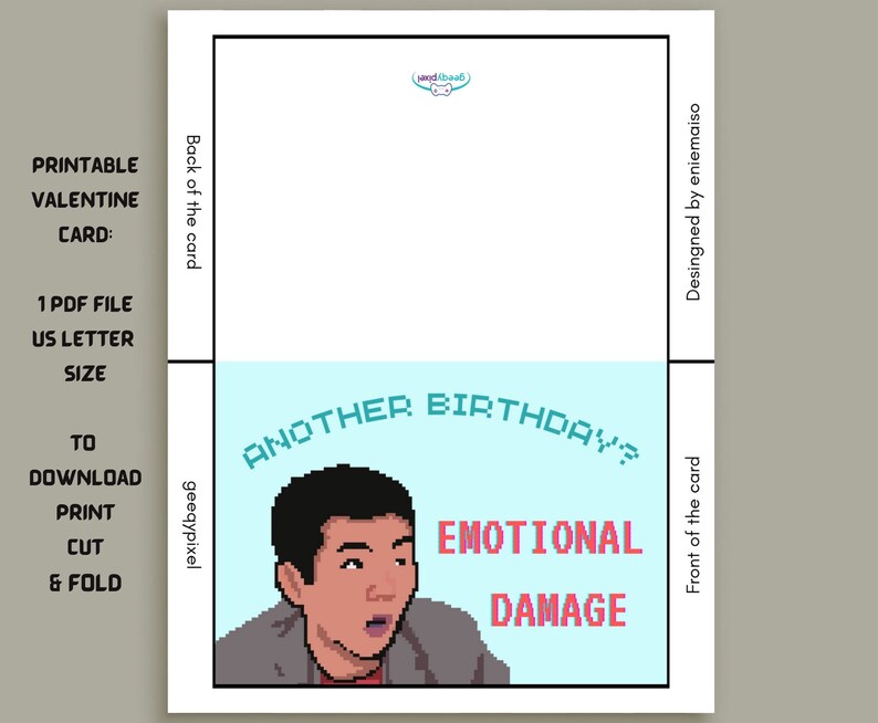 Emotional Damage Tiktok Happy Birthday Card; Printable, Foldable ...