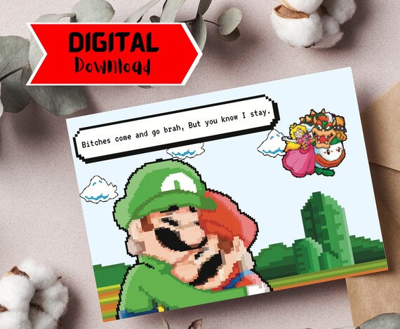 Best Friend Card Funny Super Mario Printable Foldable & | Etsy