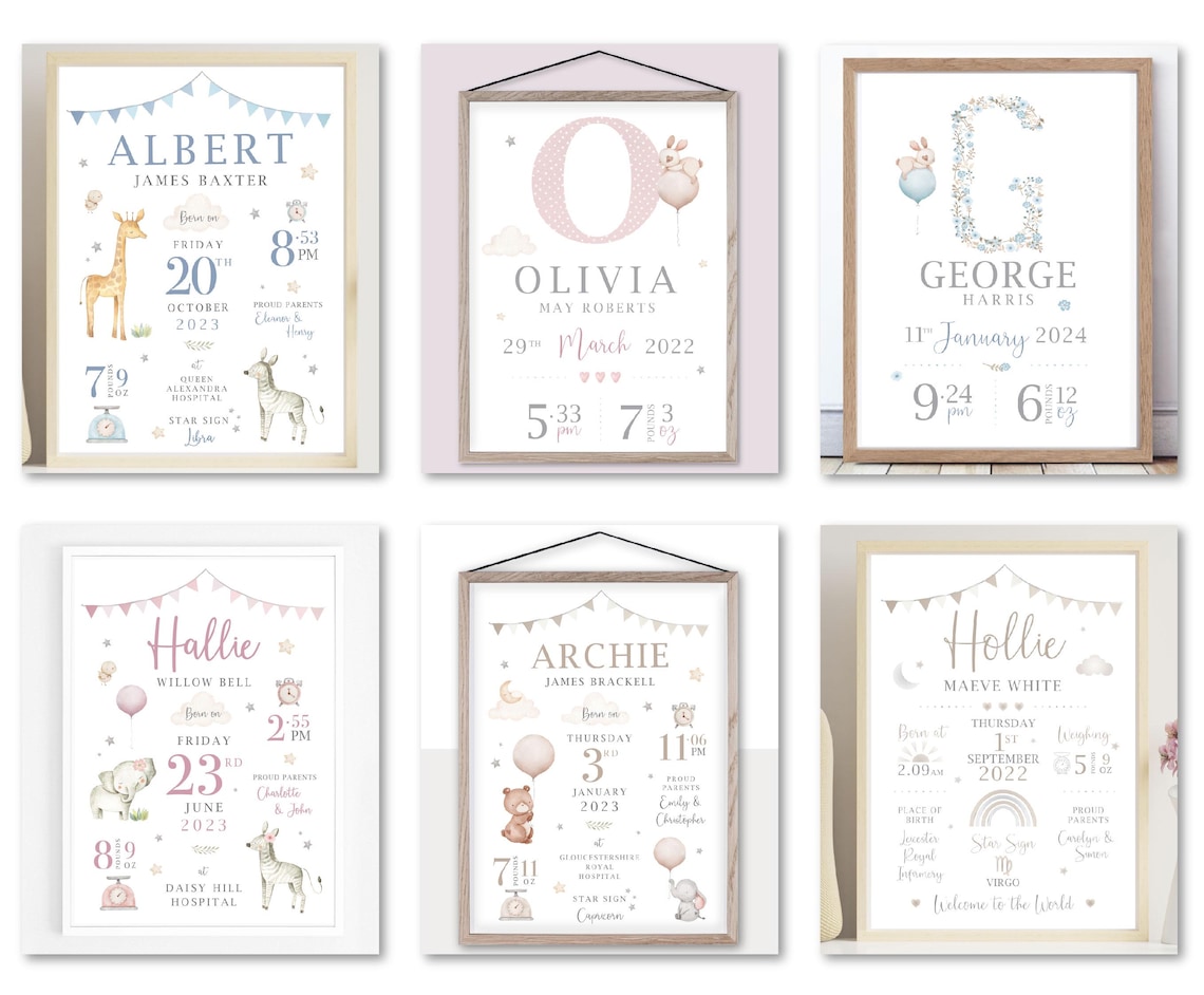 Personalised Birth Details Print | New Baby Gift | Custom Baby Keepsake ...
