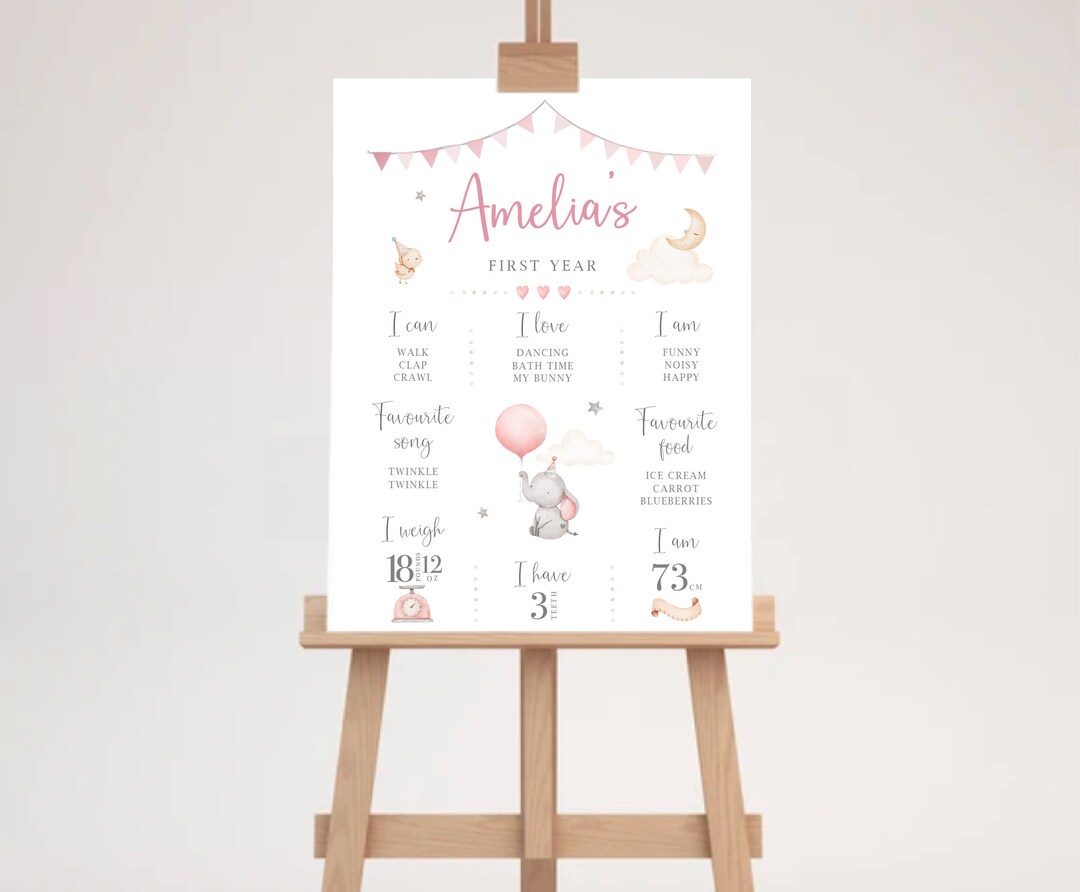 Personalised First Birthday Milestone Poster | First Birthday Sign ...