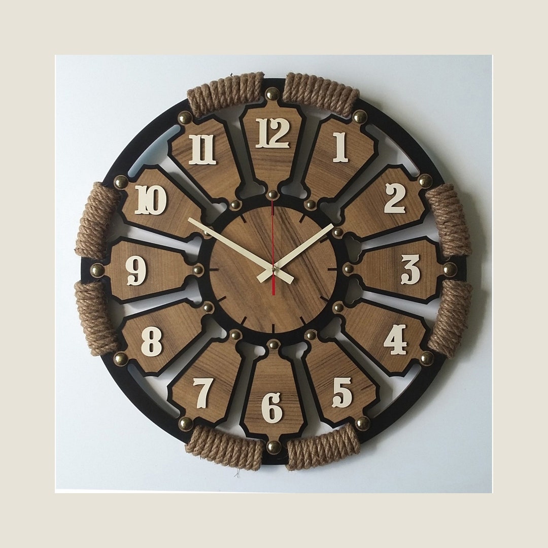 Wooden Wall Clock Decorated With Jude Rope Yarn, Rustic Wall Clock ...