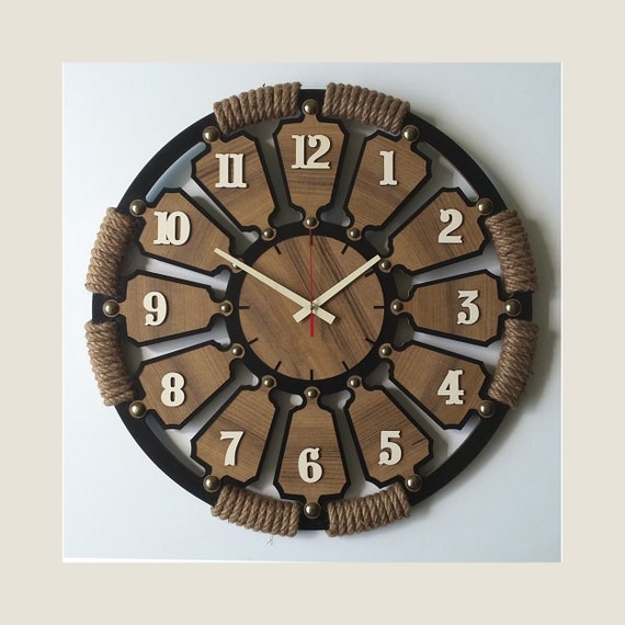 Wooden Wall Clock Decorated With Jude Rope Yarn Rustic Wall - Etsy