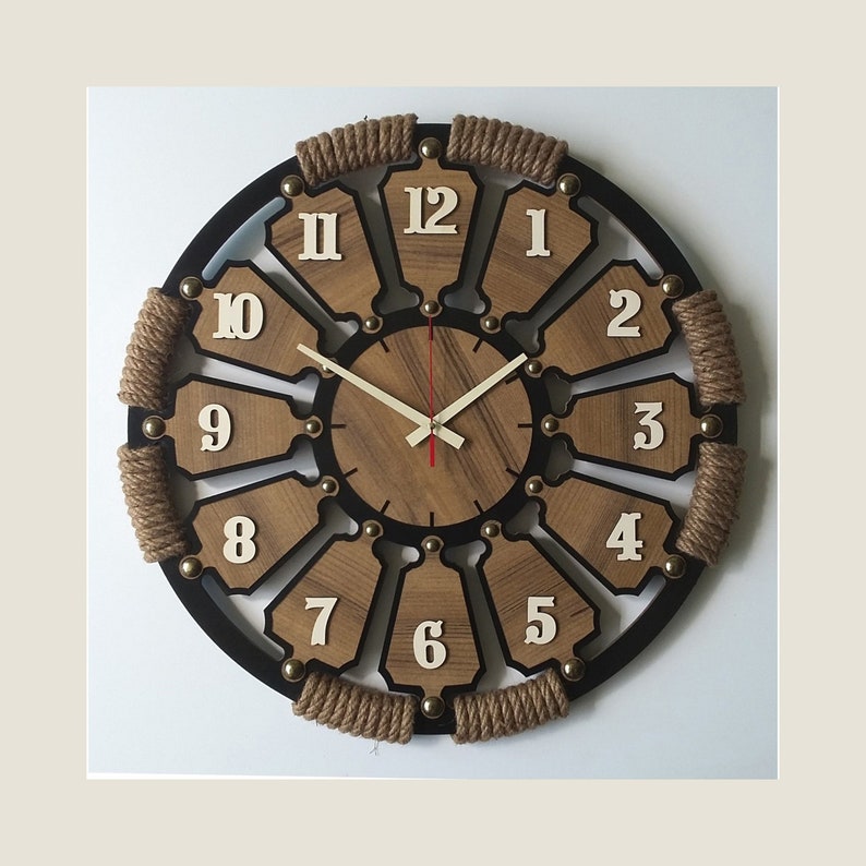 Wooden Wall Clock Decorated With Jude Rope Yarn, Rustic Wall Clock ...