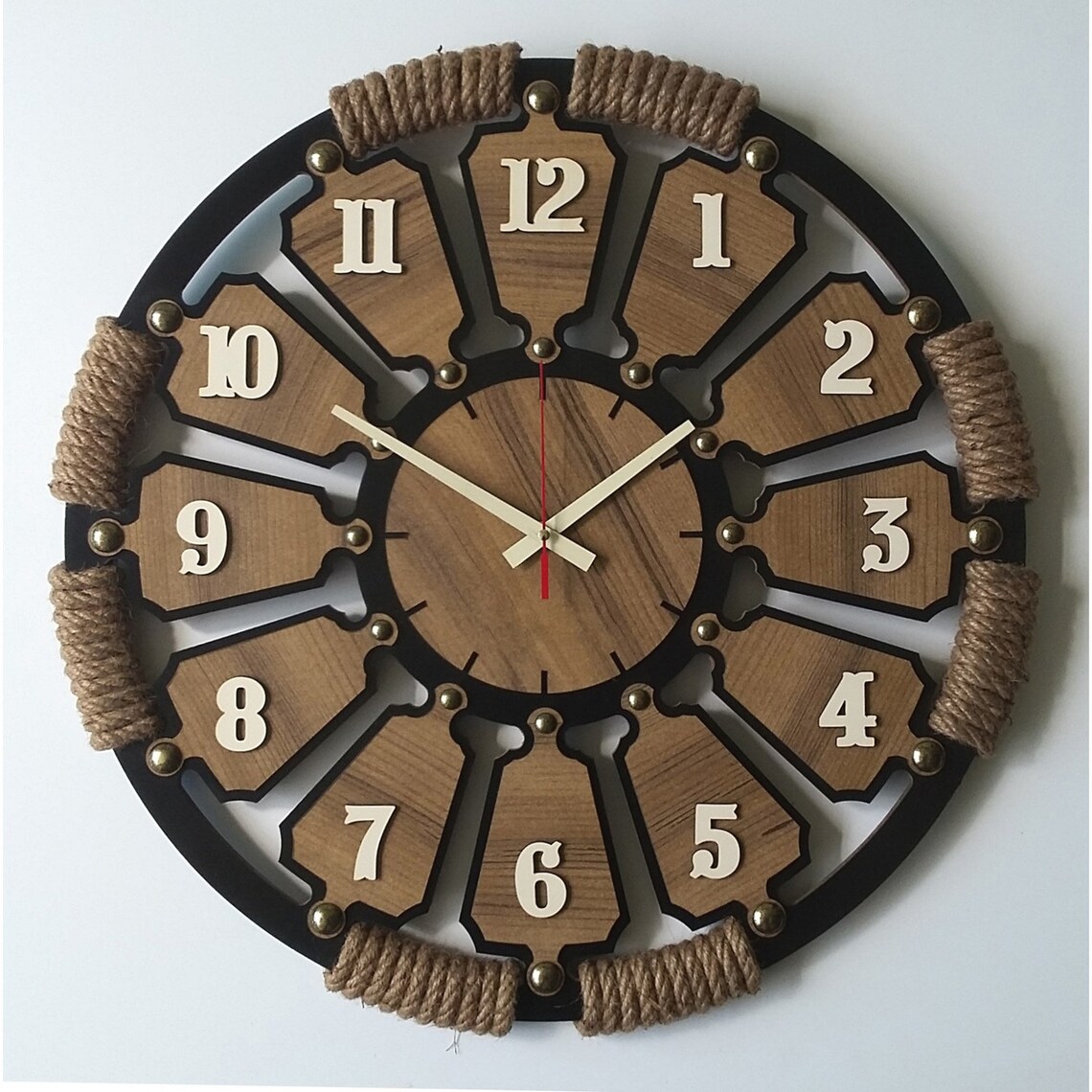 Wooden Wall Clock Decorated With Jude Rope Yarn, Rustic Wall Clock ...