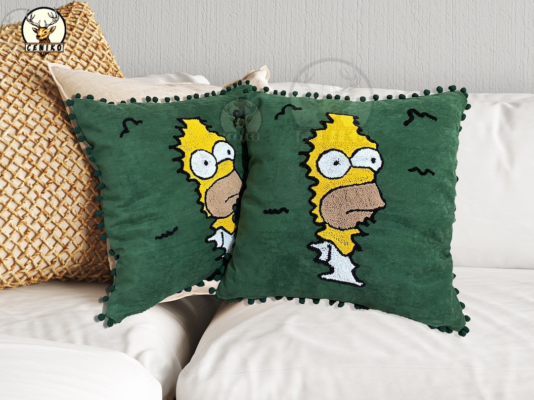 2 Pieces the Simpsons Punch Needle Pillows, Handmade Simpsons Pillows ...
