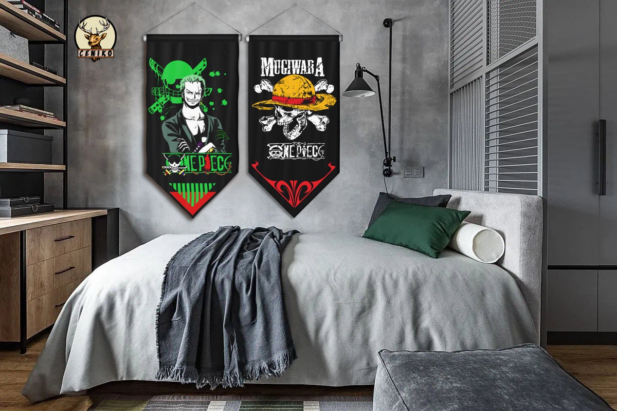 Big Size One Piece Hanging Pennant Flag, One Piece Anime Wall Art, One ...
