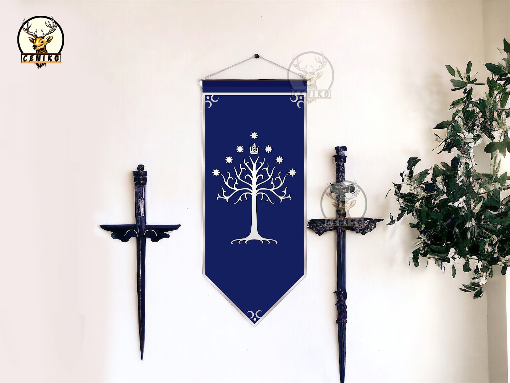 LOTR Gondor Pennant Flag, LOTR Gondor Symbol Hanging Satin Flag, Big ...