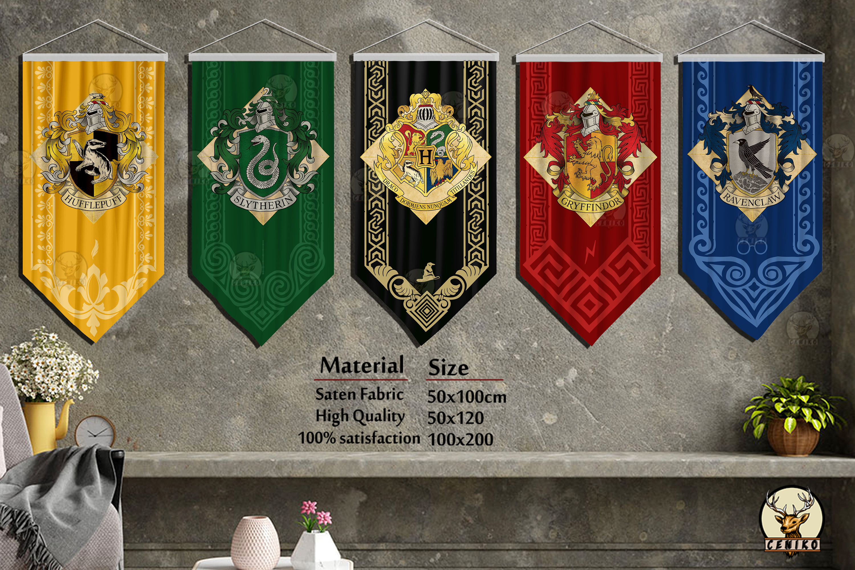 Big Size 5 Pieces Hanging Hogwarts, Gryffindor, Hufflepuff, Slytherin ...