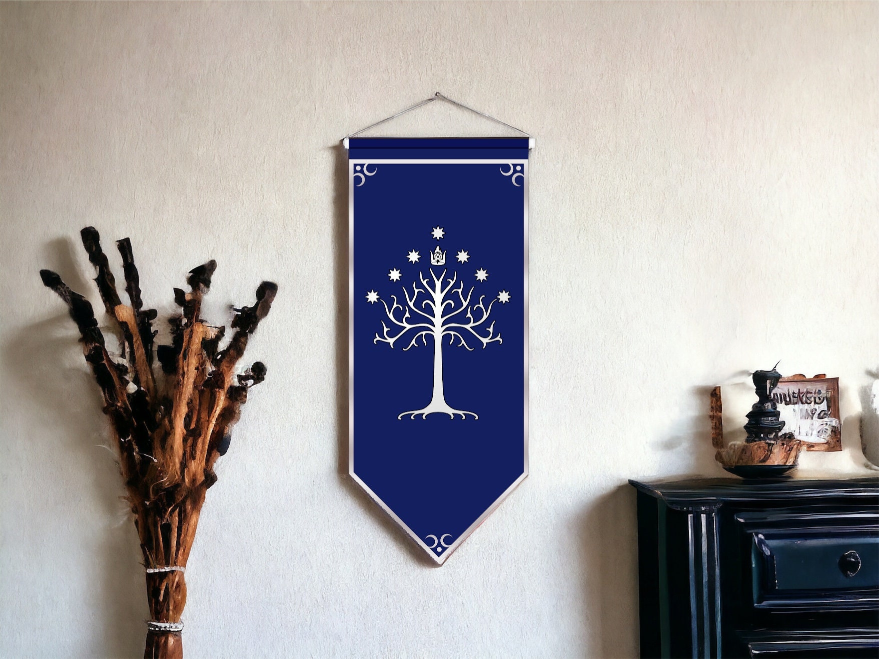 LOTR Gondor Pennant Flag, LOTR Gondor Symbol Hanging Satin Flag, Big ...