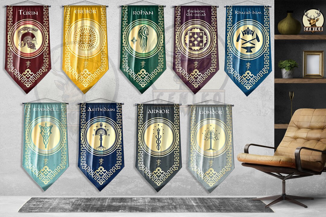 Lord of the Rings Kingdoms of the Rings of Power 9pcs Pennant Flag Set ...