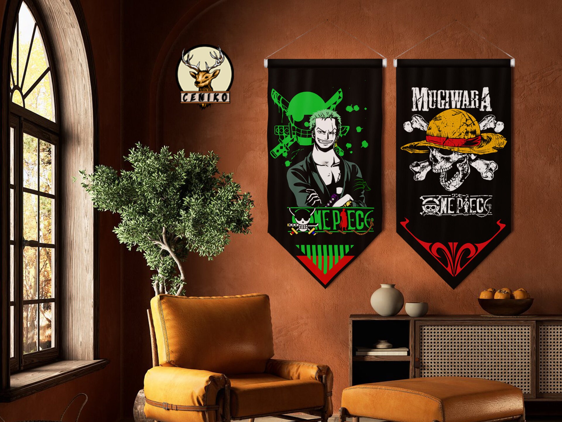 Big Size One Piece Hanging Pennant Flag, One Piece Anime Wall Art, One ...