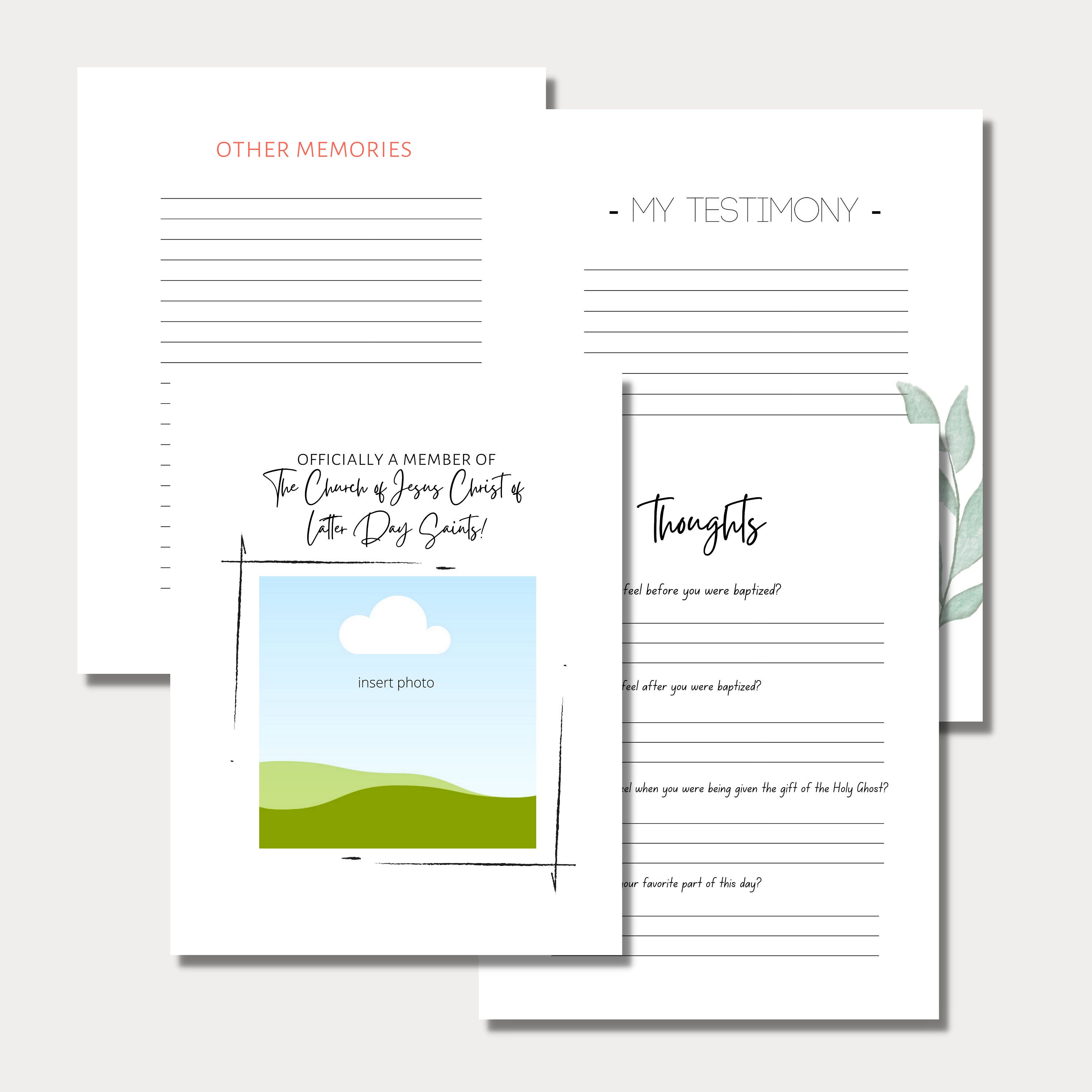 Baptism Memory Book LDS Printable Baptism Book Baptism Journal LDS ...