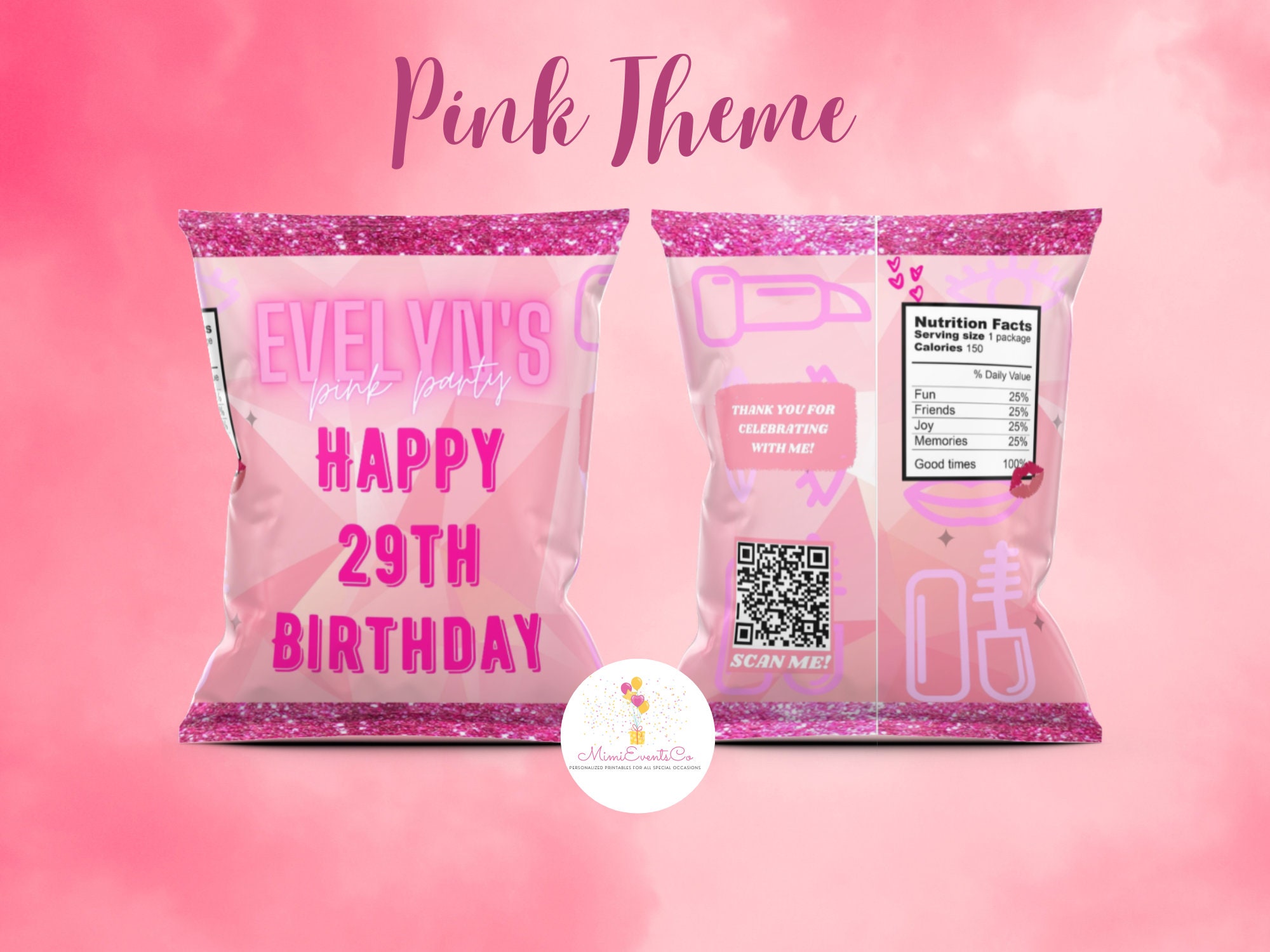 Pink Custom Chip Bag Personalized Chip Bag Pink Birthday - Etsy