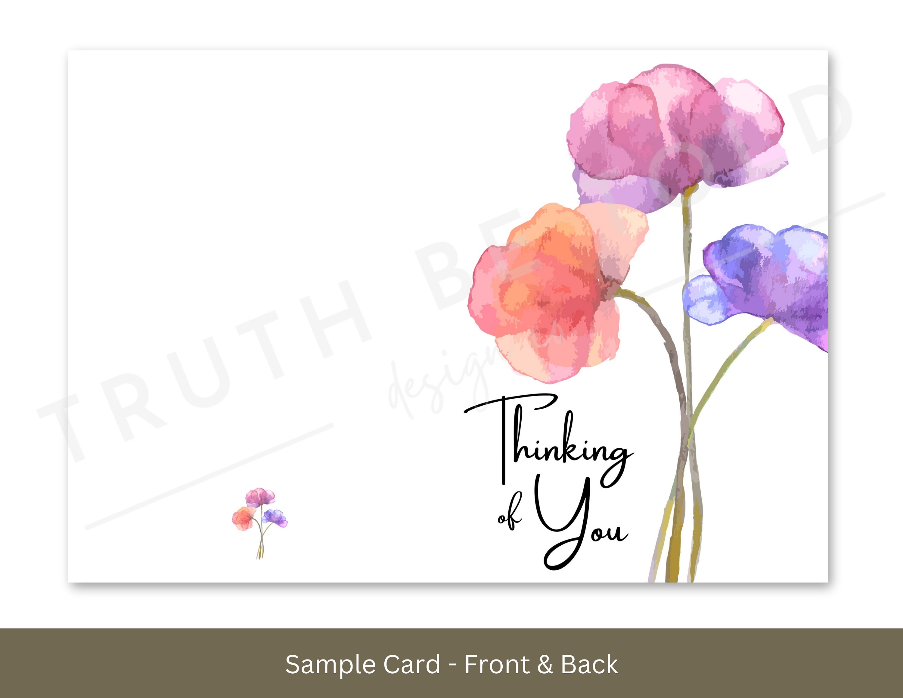 Thinking of You Printable Greeting Card With Colorful Watercolor ...