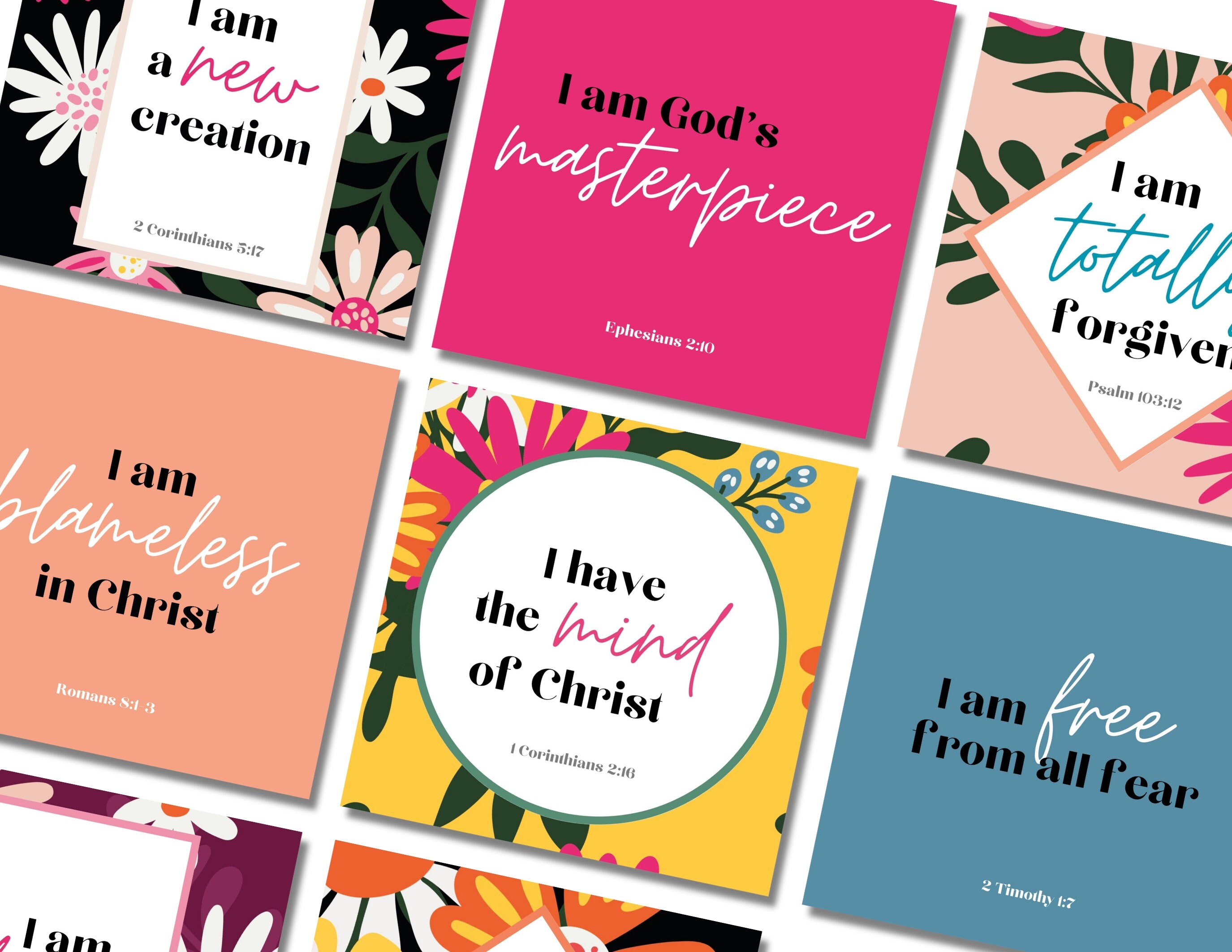 16 Identity in Christ Scripture Cards With Colorful Floral Patterns ...