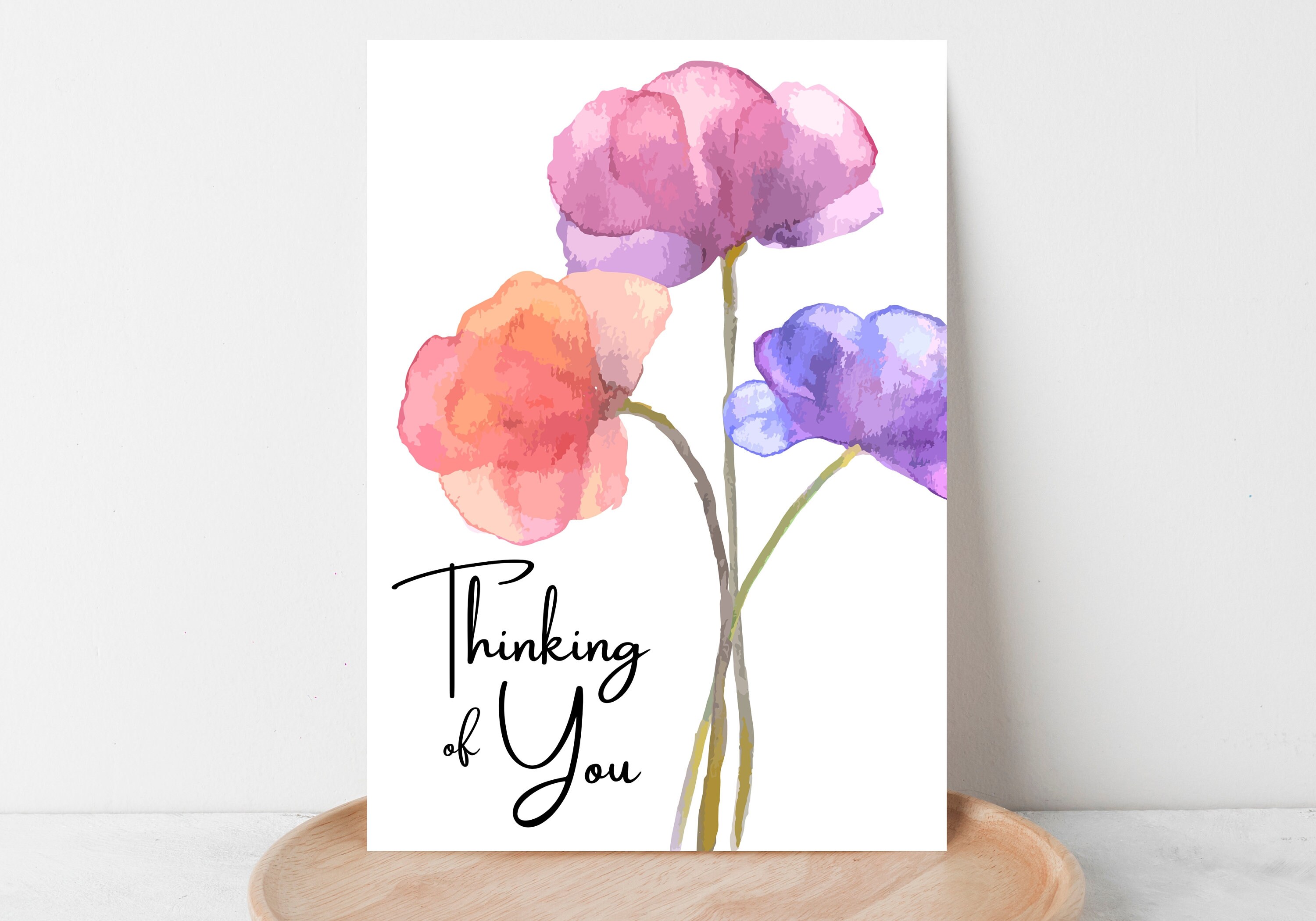 Thinking of You Printable Greeting Card With Colorful Watercolor ...
