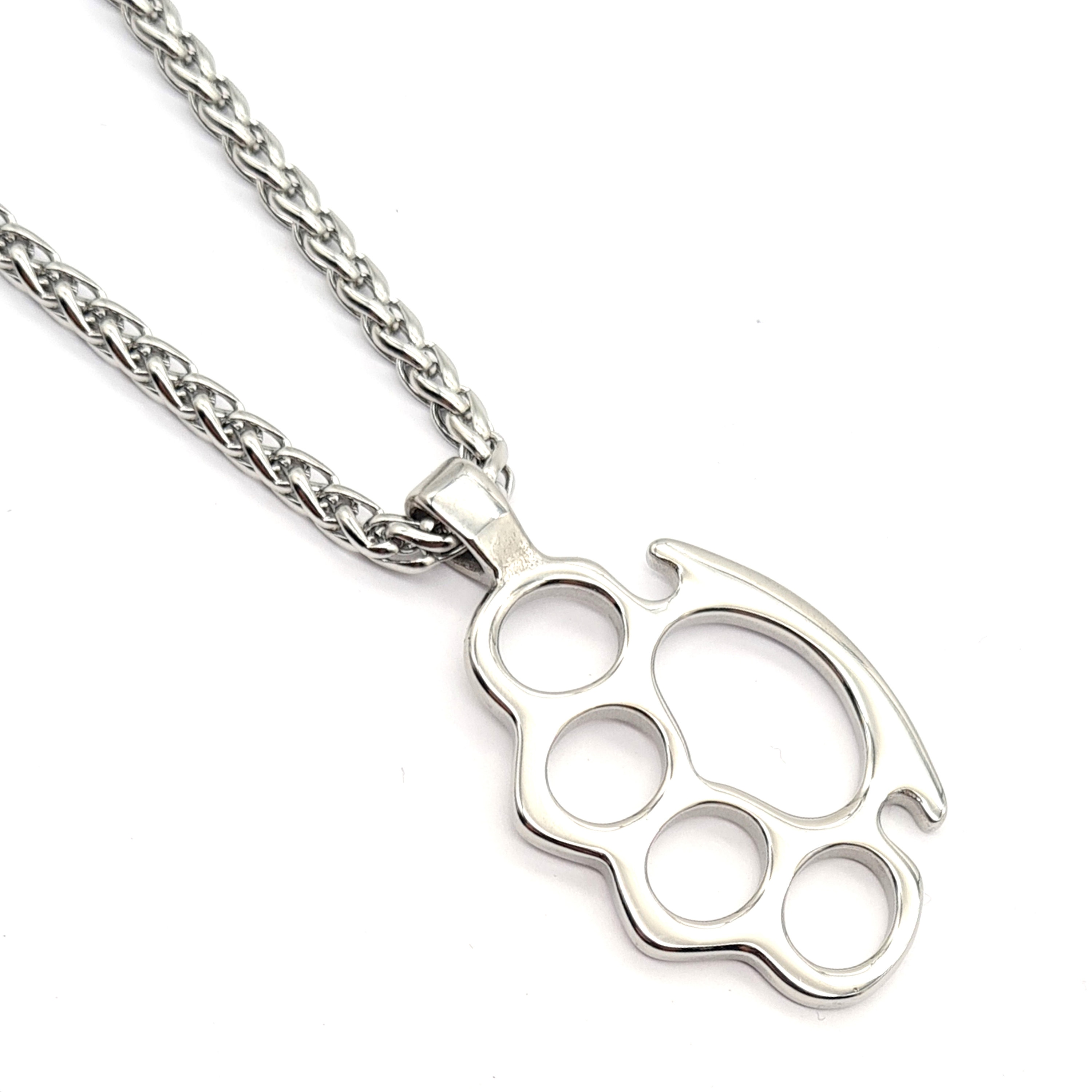Stainless Steel Brass Knuckles Pendant With Chain, Cable Chain Women's ...